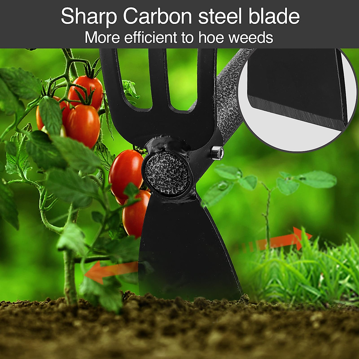 Hoe and Cultivator Gardening Hand Tools, Heavy Duty Stainless Steel Garden Hoe and 3 Fork Hand Tiller for Gardening Weeding Planting with Adjustable Handle 30 inch