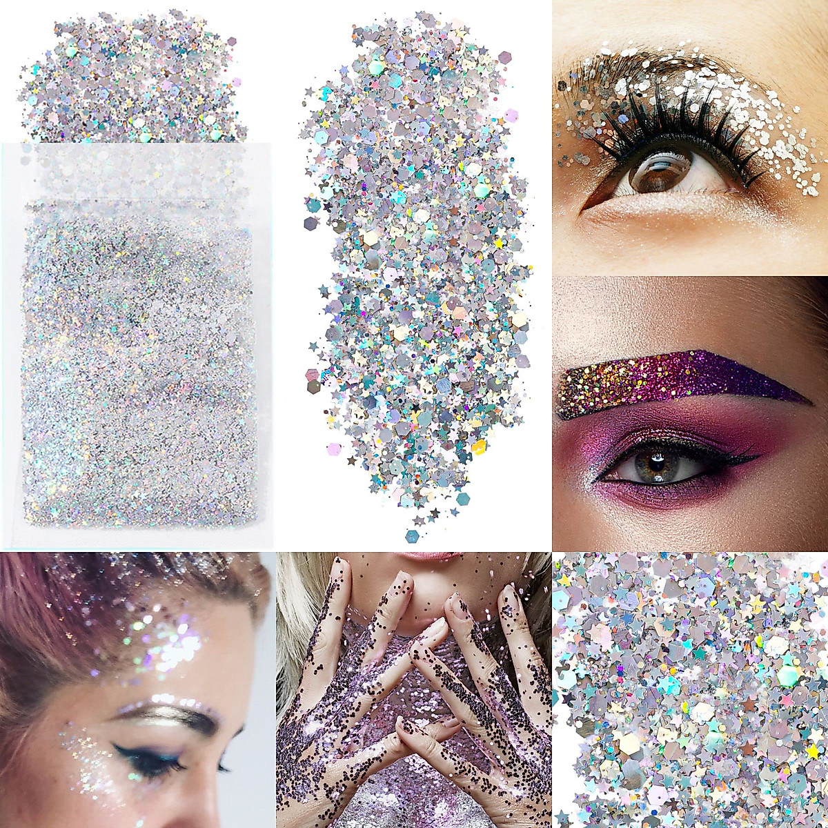 4 Sheets Euphoria Face Gems+10g Chunky Glitter, Rhinestones Stickers Glow in The Dark-Luminous Gems Body Makeup for Music Festivals Rave Carnival Cosplay Gifts for Women(2Luminous)