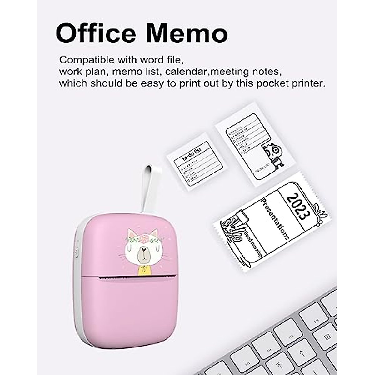 Mini Printer Portable, Pocket Thermal Printer with 5 Rolls Paper Compatible with iOS Android, Bluetooth Wireless Smart Printer for Learning Assistance, Study Notes, Work, Fun, Label List Note