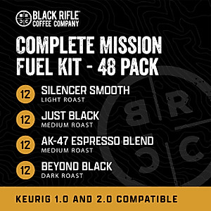Black Rifle Coffee Supply Drop Variety Pack (48 Count of Pods) Contains a Mix of Silencer Smooth (Light Roast), AK Espresso (Medium Roast), Just Black (Medium Roast), and Beyond Black (Dark Roast), Help Support Veterans and First Responders