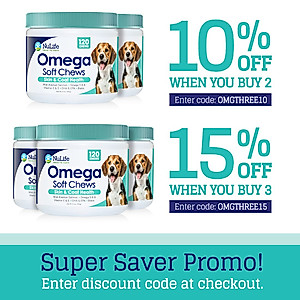 Omega Skin and Coat Chews for Dogs, Wild Salmon Dog Treats with Biotin & Vitamin E, Helps with Itchy Skin, Allergy Relief & Shedding, Omega 3 6 9, EPA & DHA Fatty Acids, Made in USA, 120 Chews