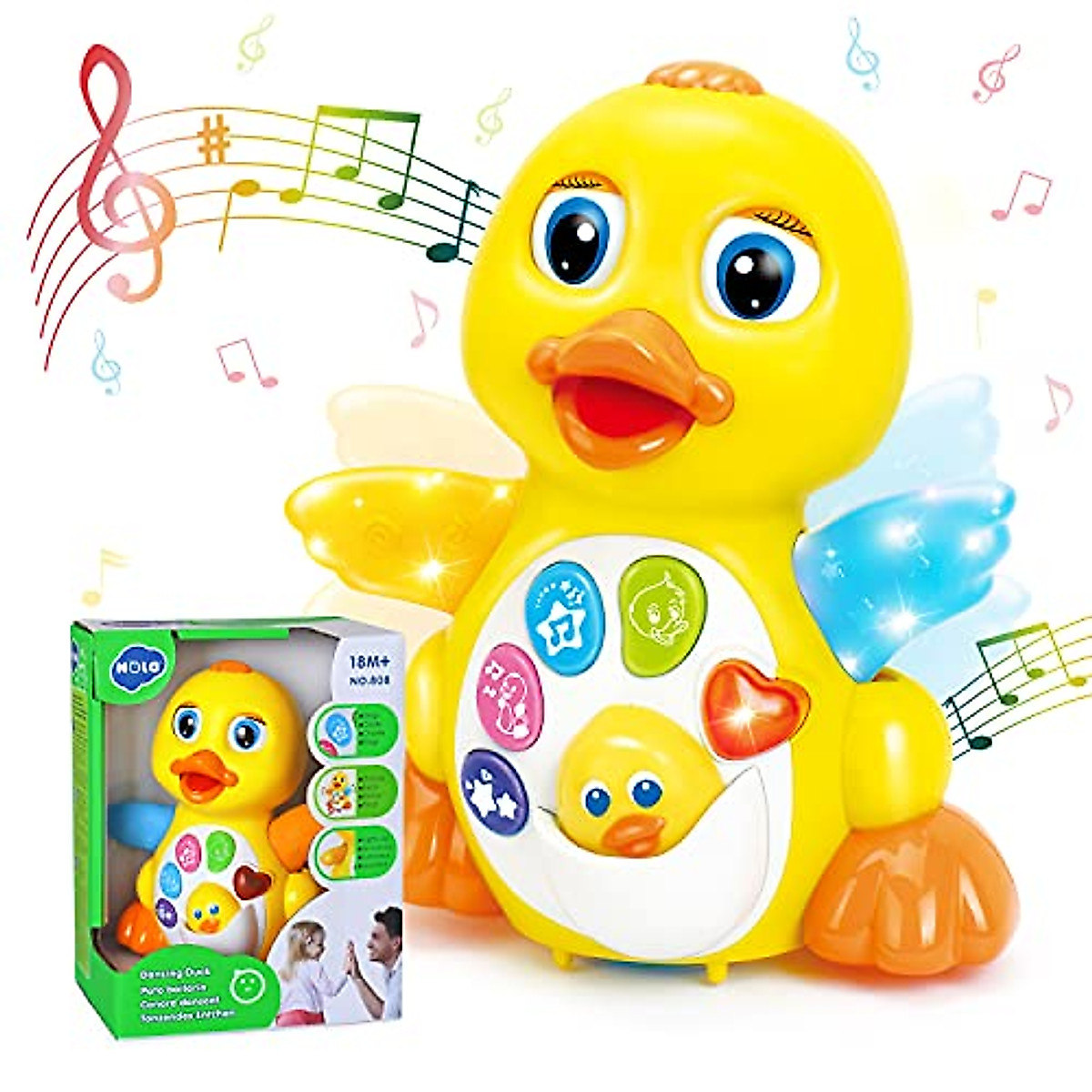 HOLA Toys for 1 + Year Old Girl Boy Dancing Walking Yellow Duck, 9 6 Month Old Baby Toys 6 to 12 Months, Crawling Learning Light Up Musical Toys for 1 Year Old Girl Birthday Gift Toddler Toys Age 1-2