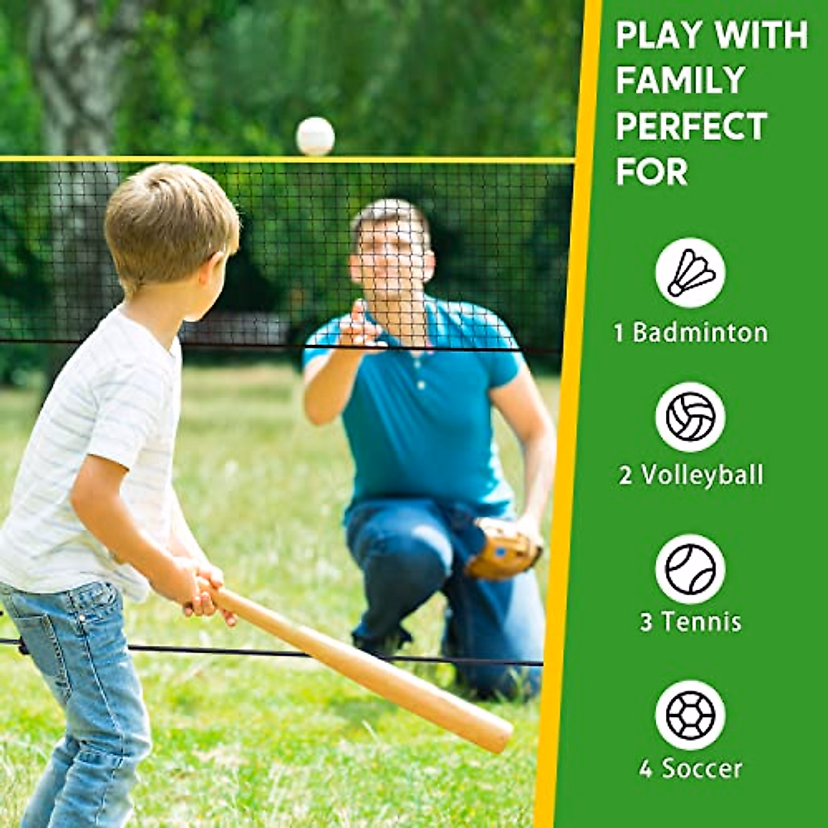 JOYIN Badminton Pickleball Net, 17 Ft Adjustable Portable Net for Junior Tennis, Kids Volleyball & Soccer Tennis, and Backyard Games - Easy Setup Sports Net with Poles (17 ft)