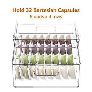 Refrigerator Storage Drawer for Bartesian Cocktail Pods, Stackable Bartesian Pods Holder for Fridge, Hold 32 Bartesian Cocktail Capsules, Refrigerator Organizer Bins Storage Container -Clear