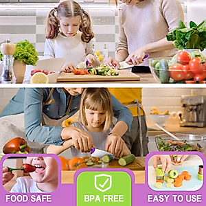 Kibbidea 13 Pcs Kids Kitchen Knife Set, Kids Knives For Real Cooking With Cutting Board, Peeler, Serrated Edges Stainless Steel Toddler Safe Knife, Sandwich Cutter (Purple)