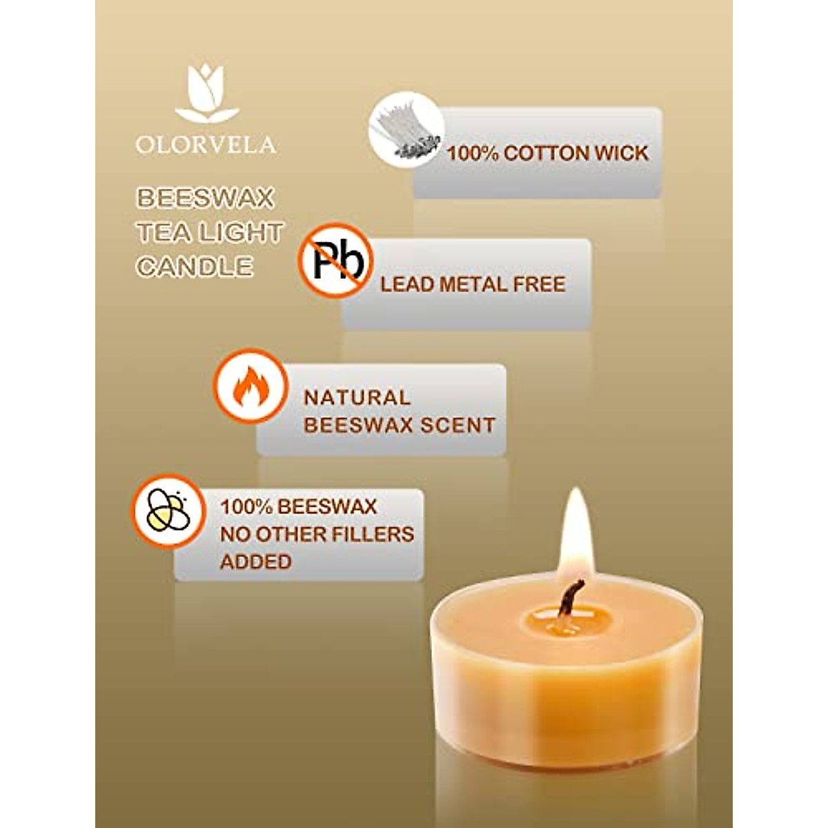 olorvela Beeswax Candles 24 Pack Tealight Candles Handmade of Pure Beeswax, 4 Hour Burn Time, Clear Cup Beeswax Tea Lights