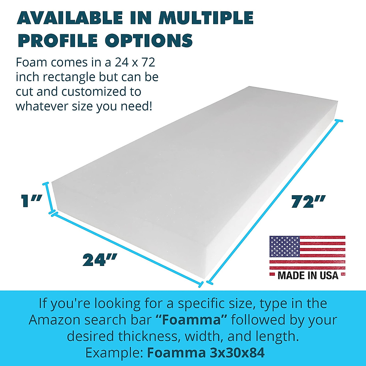 Foamma 1" x 24" x 72" High Density Upholstery Foam, Replacement Couch Cushion Foam, High Density Foam Cushion, Couch Foam, Couch Filler Stuffing, Chair Foam, Upholstery Foam for Couch Cushions
