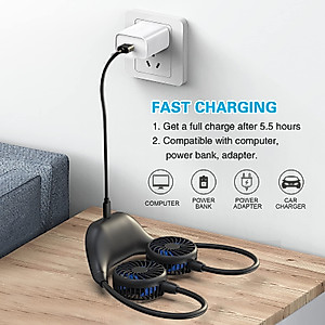 zoolb 10000mAh Neck Fan, Portable Fan for Climbing, Hiking, Battery Operated Rechargeable USB Fan for Neck, 6 Speeds Personal Fan, Lightweight Sports Necklace Fan with 48hrs Duration