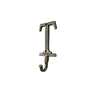 Handcrafted Nautical Decor Rustic Gold Cast Iron Letter T Alphabet Wall Hook 6"