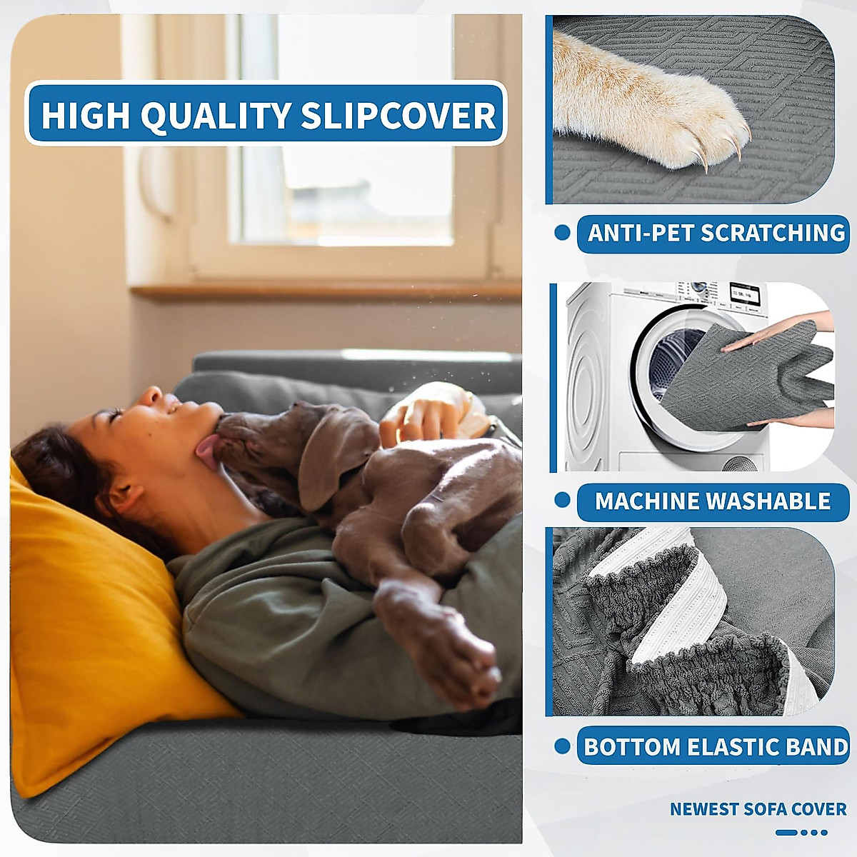 XINEAGE 2025 New 1 Piece Couch Covers for 2 Cushion (55"-69") Stretch Loveseat Sofa Cover Slipcover Jacquard Universal Furniture Protector with Elastic Bottom for Kids,Dog (Loveseat, Light Gray)