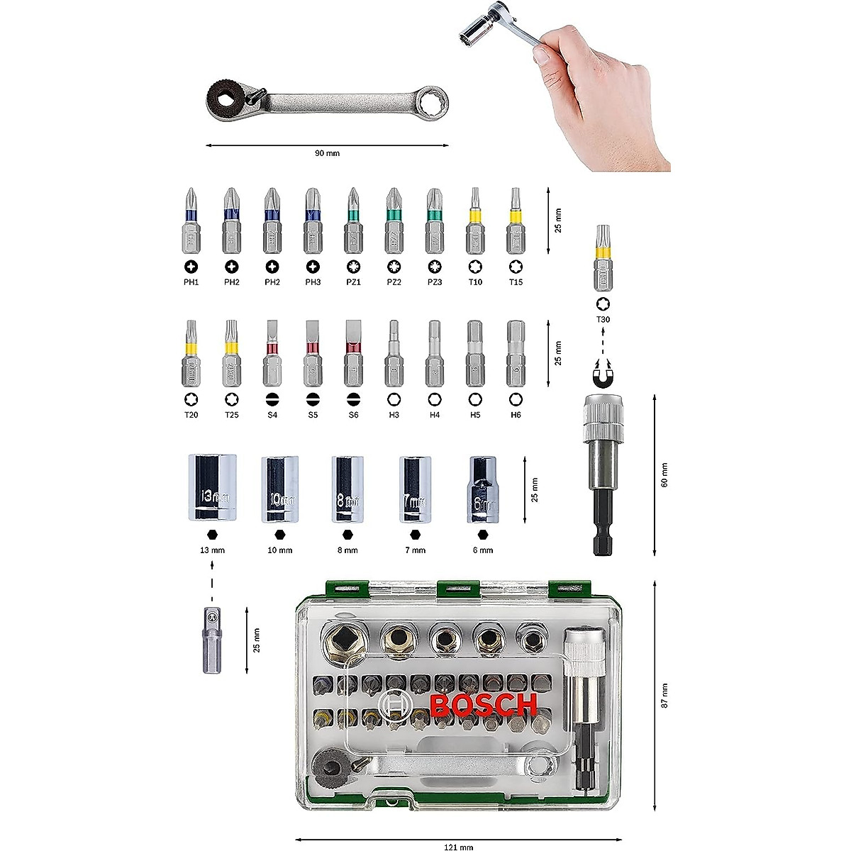 Bosch 2607017160 Screwdriver-/RATCHET Set 27 Pcs