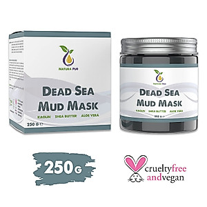 Natura Pur Dead Sea Mud Mask, vegan - Anti-aging care for dry, oily and impure skin - acne & blackheads clay face mask - 8.8 Oz/250g