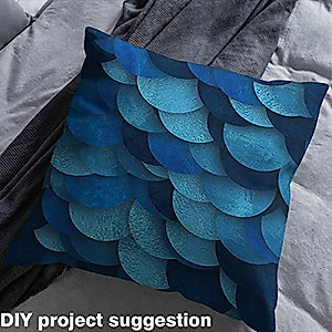 Mermaid Scales Fabric by The Yard, Ocean Fish Scales Upholstery Fabric, Nautical Fish Squama Outdoor Fabric, Circular Shapes Decorative Fabric for Upholstery and Home Accents, 1 Yard, Ocean Blue