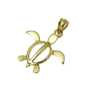 Arthur's Jewelry 14K Solid yellow gold shiny Hawaiian petro honu turtle charm pendant