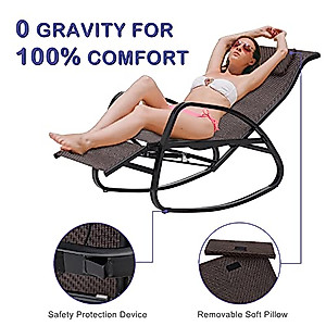 Kinpaw Stepless Adjustable Rocking Loung Chair - 2-Person Automatic Recling Chair Outdoor Textilene Zero Gravity Folding Recliner Chair with Breathable Textile Fabirc & Aluminum Frame, Brown