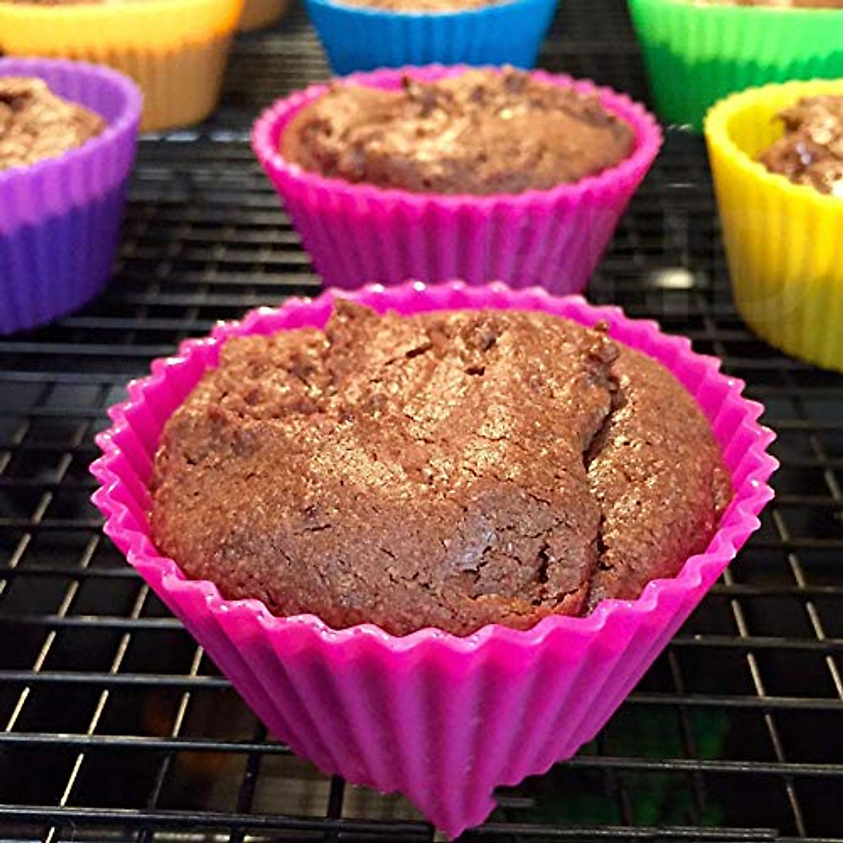 Cupcake Liners - Reusable Silicone Cupcake Baking Cups - Non-Stick Baking Muffins Mold - Use As Lunch Box Dividers - Set of 12 Kitchen Accessories - Great Gift Idea