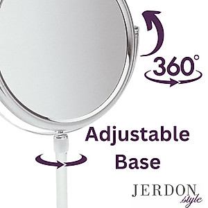 JERDON Two-Sided Tabletop Makeup Vanity Mirror - 5X-1X Magnification & Swivel Design - 9-Inch Diameter Mirror with Adjustable Height - Polished Chrome Finish - Model JP4045C