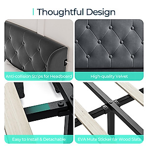 LINSY Upholstered Queen Bed Frame with 4 Drawers, RGB Lights, Fast Charger and Headboard - No Box Spring Needed, Dark Grey