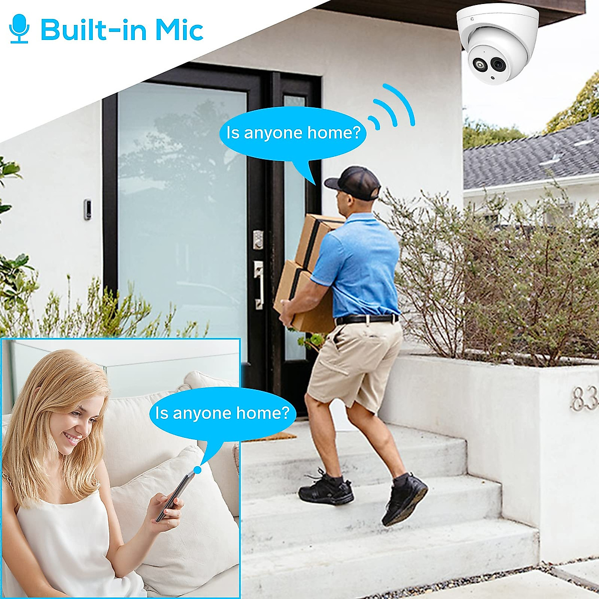 PANOEAGLE 6MP HD POE IP Camera, All-Metal Eyeball Dome Camera with Built-in MIC, 165ft Smart IR Night Vision, WDR ，DNR, IP67