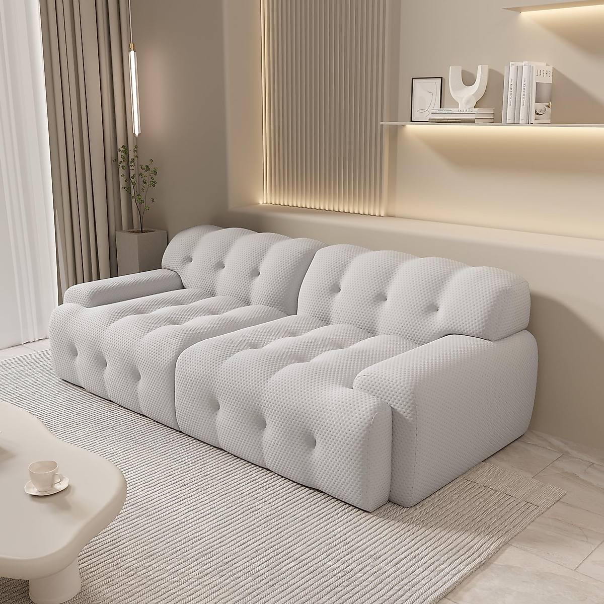 Sdorens Loveseat Sofa Couch, 86.6'' Sectional Sofa Couch Breathable Mesh Fabric Floor Sofa, Modern Modular Light Gray Sofa Couch for Living Room, Office, Salon, Apartment