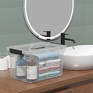 Jandson 4 Packs Plastic Storage Box with Handle, 10 L Clear Lidded Organizer Bin