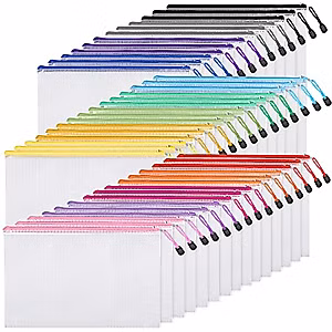 EOOUT 42pcs Mesh Zipper Pouch Zipper Bags, 14 Colors Large Storage Bags for Organizing, A4 Size Puzzle Bag Zipper File Bags for School Board Games and Office Supplies