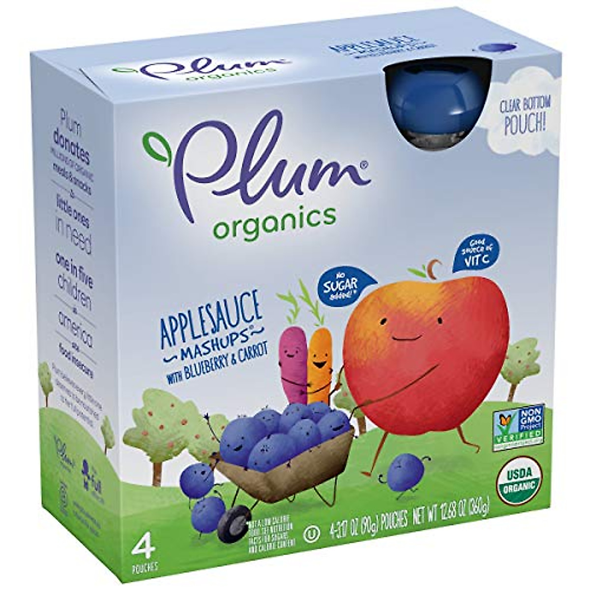 Plum Organics Applesauce, Blueberry & Carrot, 3.17 Oz, 4 Ct