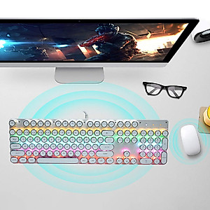 Byged Gaming Keyboard, Bluetooth Wired RGB Backlit Computer Mechanical Keyboard with Retro Keycap, USB Plug-and-Play, for Pc, Laptop and Computer for Gamer Typewriter