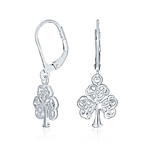 Delicate Petite Irish Triquetra Open Heart Shape Celtic Knot Good Luck Shamrock Clover Dangle Earrings Lever back .925 Sterling Silver
