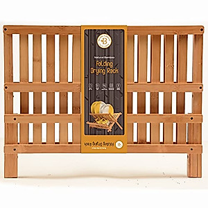 Collapsible Dish Drying Rack - Bamboo 2-Tier Dish Drainer Kitchen Plate Rack for Kitchen Countertop - Foldable & Compact for Space-Saving Storage