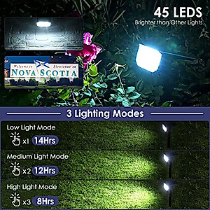 LOONHIM Solar Spot Lights Outdoor Garden IP65 Waterproof, 45 LEDs USB & Solar Powered Landscape Spotlight, 3 Modes Cool White Auto ON/Off House Lights, Bright Lighting for Yard, Tree, Flagpole, 4 Pack