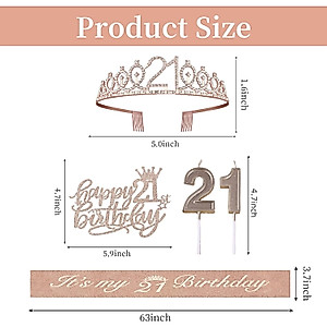21st Birthday Decorations for Her, Including 21st Birthday Sash, Cake Topper, Crown, Candles, 21st Birthday Gifts for Her, 21st Birthday Decorations for Women
