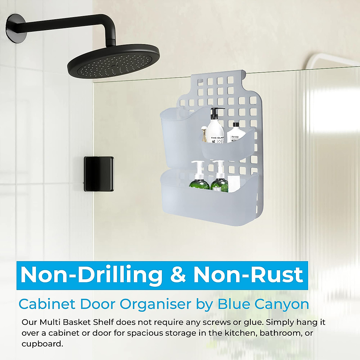 Blue Canyon 2 Tier Over Cabinet Basket, Over Door Cabinet Organiser Kitchen Storage, No Drill Bathroom Shelf, Non-Rusting Storage Shelves, Over Cabinet Storage, Over Cabinet Door Storage