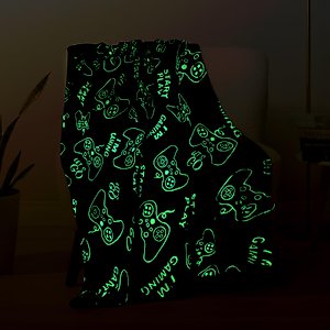 Gaming Gamer Glow in The Dark Blanket Boys Kids Teens Gifts for Birthday Halloween Christmas Gamepad Toddlers Age 1 2 3 4 5 6 7 8 9 10 11 12 13 Video Game Presents Fun Fluffy Plush Throw 50"x60"