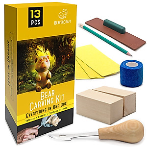 BeaverCraft Wood Carving Kit for Beginners DIY05 Wood Whittling Kit for Beginners Bear Carving Kit - DIY Hobby Craft Kids Wood Carving Kit Wood Carving Set for Adults and Teens Wood Whittling Kit