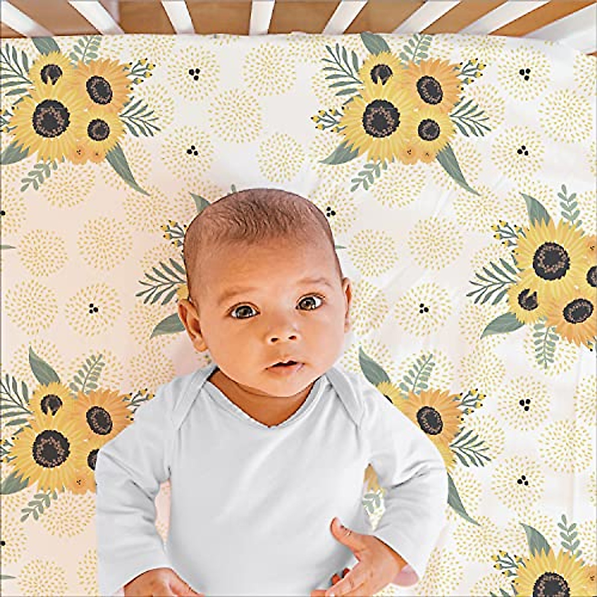 The Peanutshell Sunflower Crib Bedding Set for Baby Girls | 3 Piece Nursery Set | Crib Comforter, Fitted Crib Sheet, Dust Ruffle