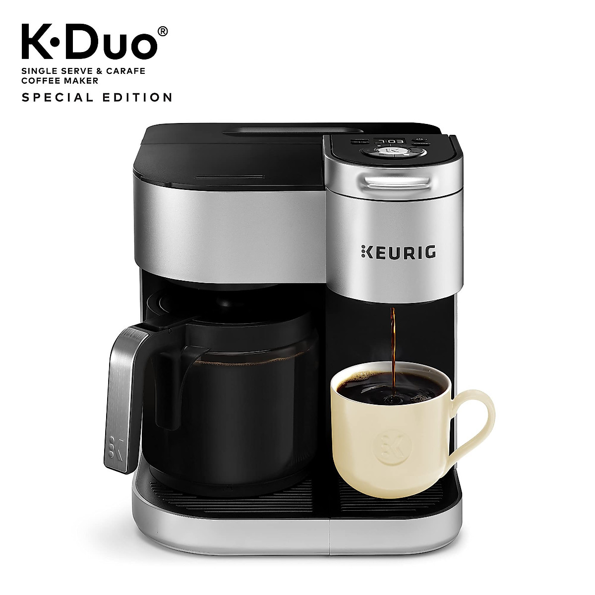 Keurig K-Duo Special Edition Coffee Maker, Single Serve and 12-Cup Drip Coffee Brewer, Silver & Contigo Autoseal Coffee Travel Mug, West Loop Vacuum Insulated with Easy-Clean Lid, 14 Oz, Silver