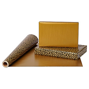 American Greetings Reversible Wrapping Paper Jumbo Roll for Birthdays, Mother's Day, Father's Day, Graduation and All Occasions, Leopard and Gold (1 Roll, 175 sq. ft.)