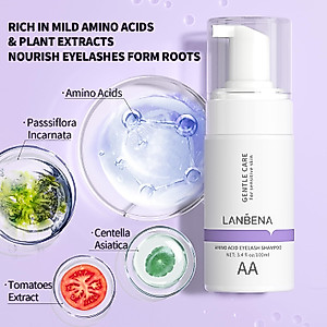 LANBENA 100ml Eyelash Extension Cleanser, Lash Shampoo for Lash Extensions, AMINO ACID Eyelash Shampoo Oil Free Foam Lash Bath for Eyelash Extensions, Lash Cleaning Kit with Brush,Home Salon Use