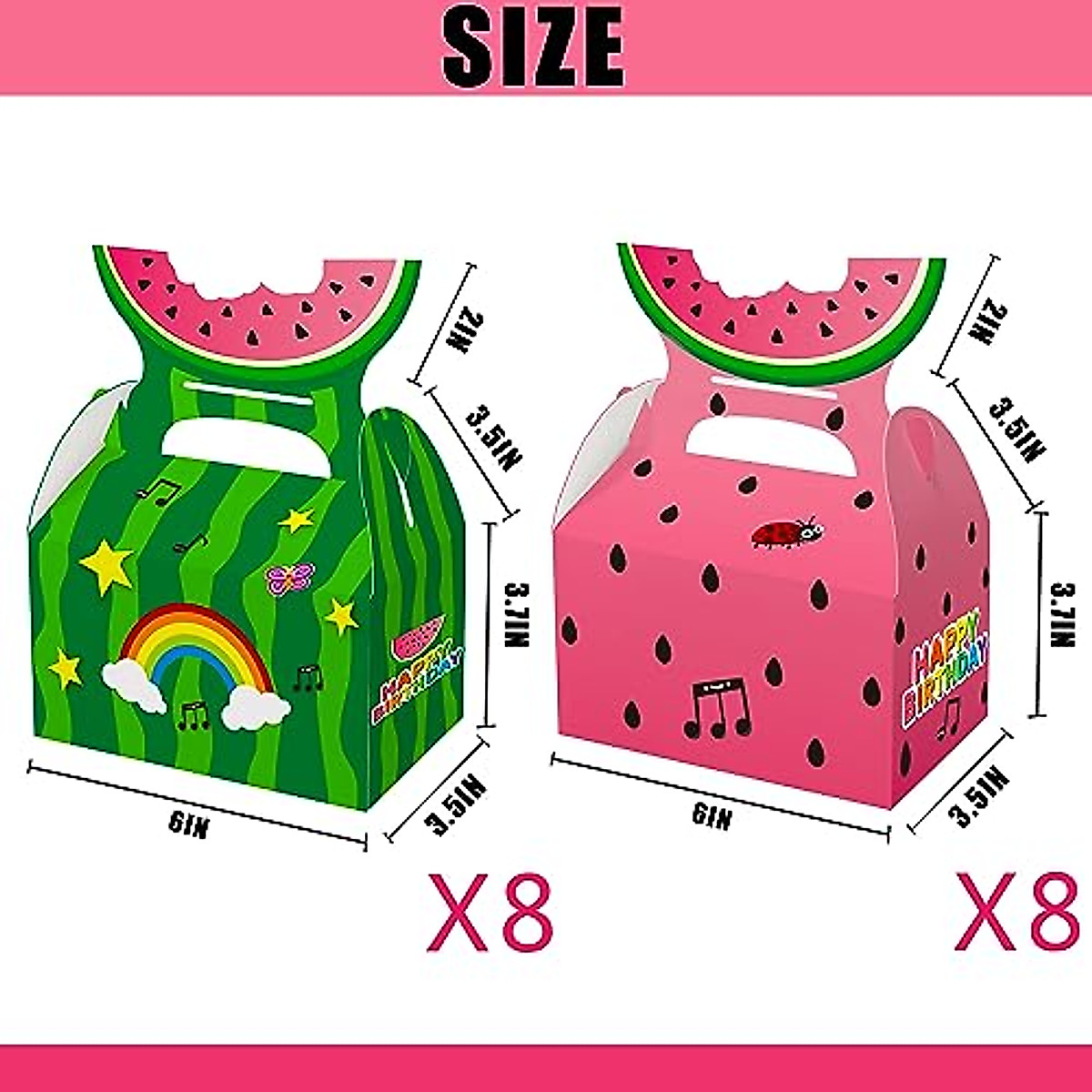 Cartoon Melon Birthday Party Supplies Goodie Bags 16 Pcs, Candy Gift Boxes for Kids Boys Girls J Watermelon One In a Melon Party Decorations Favors