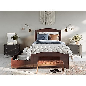 AFI Warren Twin XL Size Platform Bed with Footboard, Storage, & Charging Station in Walnut