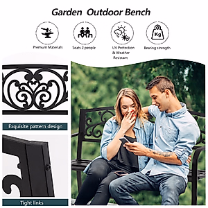 Ruesleag Garden Bench,Outdoor Bench Metal Bench Patio Porch Furniture with Sturdy Steel Frame for Lawn Park Deck Black