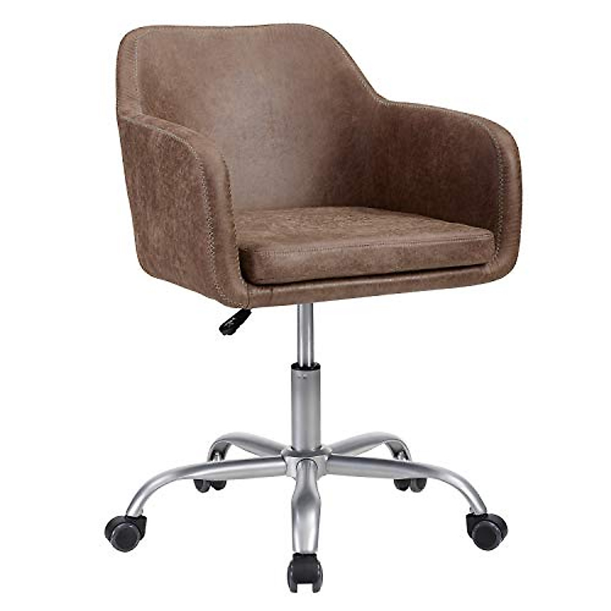 Benjara Leatherette Metal Frame Swivel Office Chair with Sloped Armrests, Brown