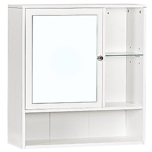 HOOBRO Medicine Cabinet with Mirror, Bathroom Wall Mounted Cabinet with Hidden Space and 2 Adjustable Shelves, Single Mirrored Door, for Bathroom, Bedroom, Living Room, Kitchen, White WT55CW01