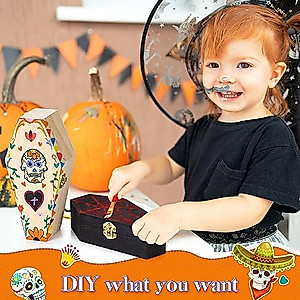 Thyle 4 Pack Unfinished Halloween Coffin Boxes Wood Coffin Shaped Boxes with Hinged Lids for DIY Crafts Wooden Coffin Boxes for Treats Favors Decoration Jewelry Casket Coffin (Black Burlywood,7 Inch)