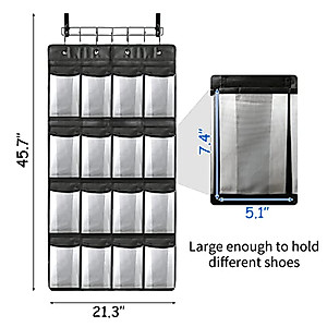 meluke Over The Door Hooks Organizer with 16 Large Pockets and 7 Coat Hooks, Over The Door Hook Door Hanger