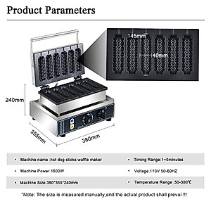 Commercial Corn Dog Waffle Maker 1600W Lolly stick waffle Maker 6 Slice Non-Stick Stainless Steel Corn Hot Dog Waffle Iron with Temp and Time Control, for Restaurant Bakery Snack Bar Family