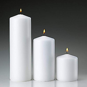 Light In The Dark White Pillar Candle Variety Set - 3 White Unscented Pillar Candles - Set Includes 3", 6" and 9" Candles