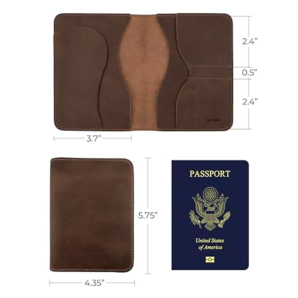 Hide & Drink, Double Passport Cover with Slots for Bills and Keys, Rustic Case, ID Organizer, Full Grain Leather, Handmade Accessories, Bourbon Brown