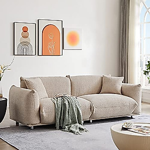 Hommoo Mid Century Modern Couch for Living Room Bedroom Soft Loveseat Sofa Boucle Sofa with Metal Legs Comfy Couch 87" W Small Couch for Small Space with Pillows Camel